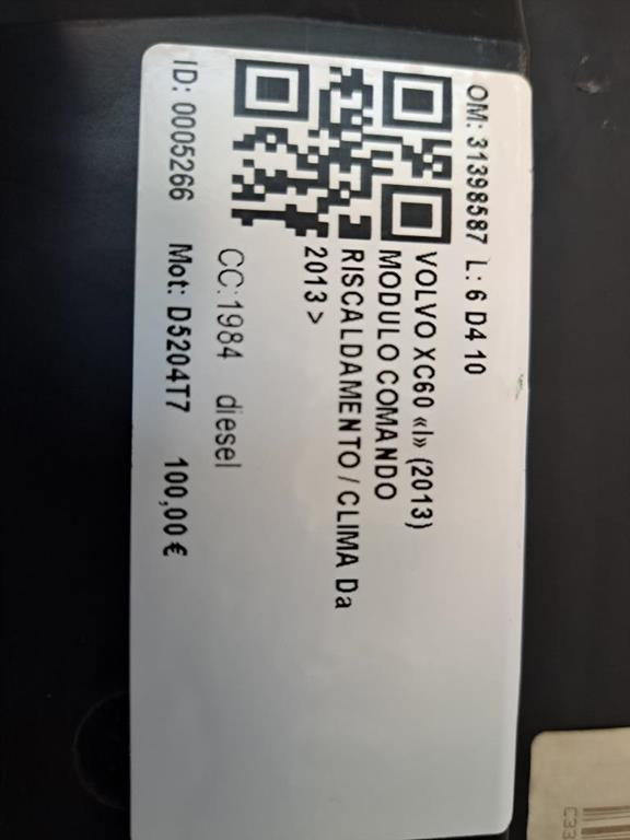 COMANDI CLIMA VOLVO XC60 1° Serie 31398587 (08>)