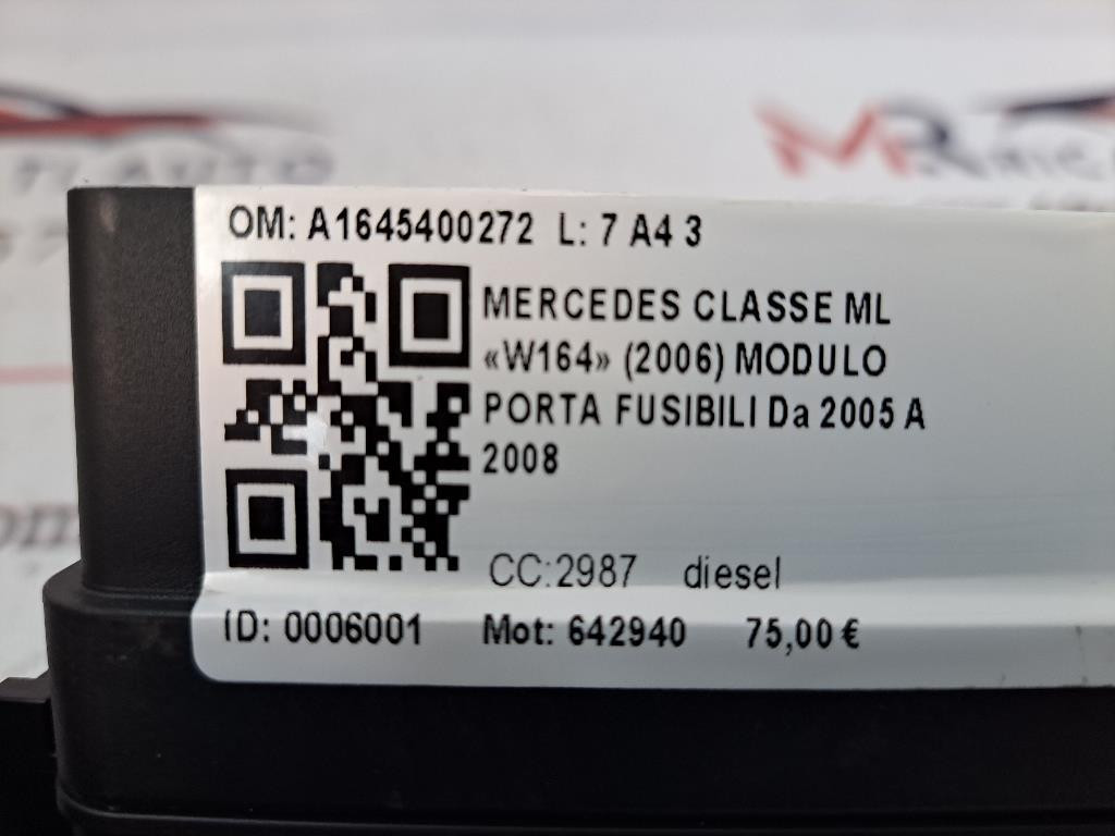CENTRALINA BCM MERCEDES ML W164 3° Serie A1645400272 642940 diesel 2987 ...