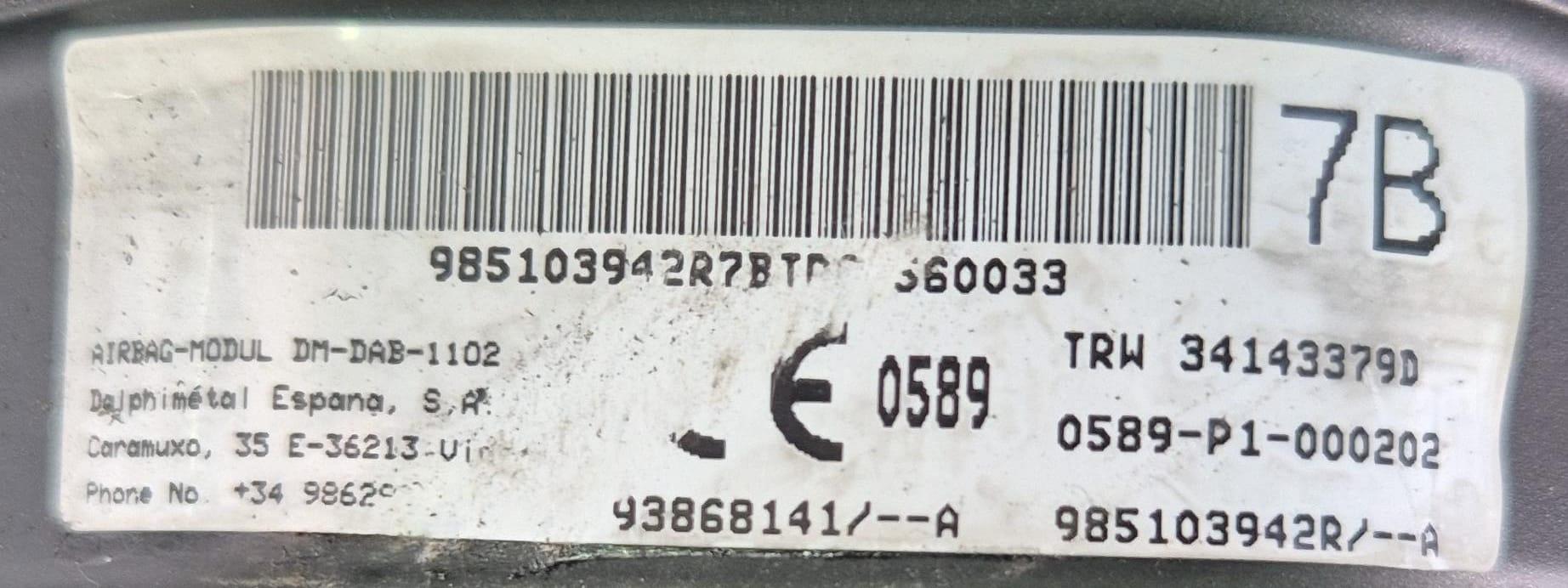 KIT AIRBAG COMPLETO RENAULT Trafic Furgonato serie (14>)